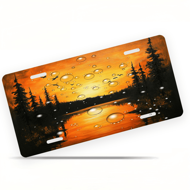 1 Pcs 2D Flat License Plate Covers & Frames, Sunset over the For ...