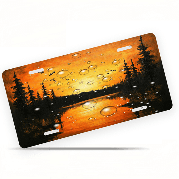 1 Pcs 2D Flat License Plate Covers & Frames, Sunset over the For ...