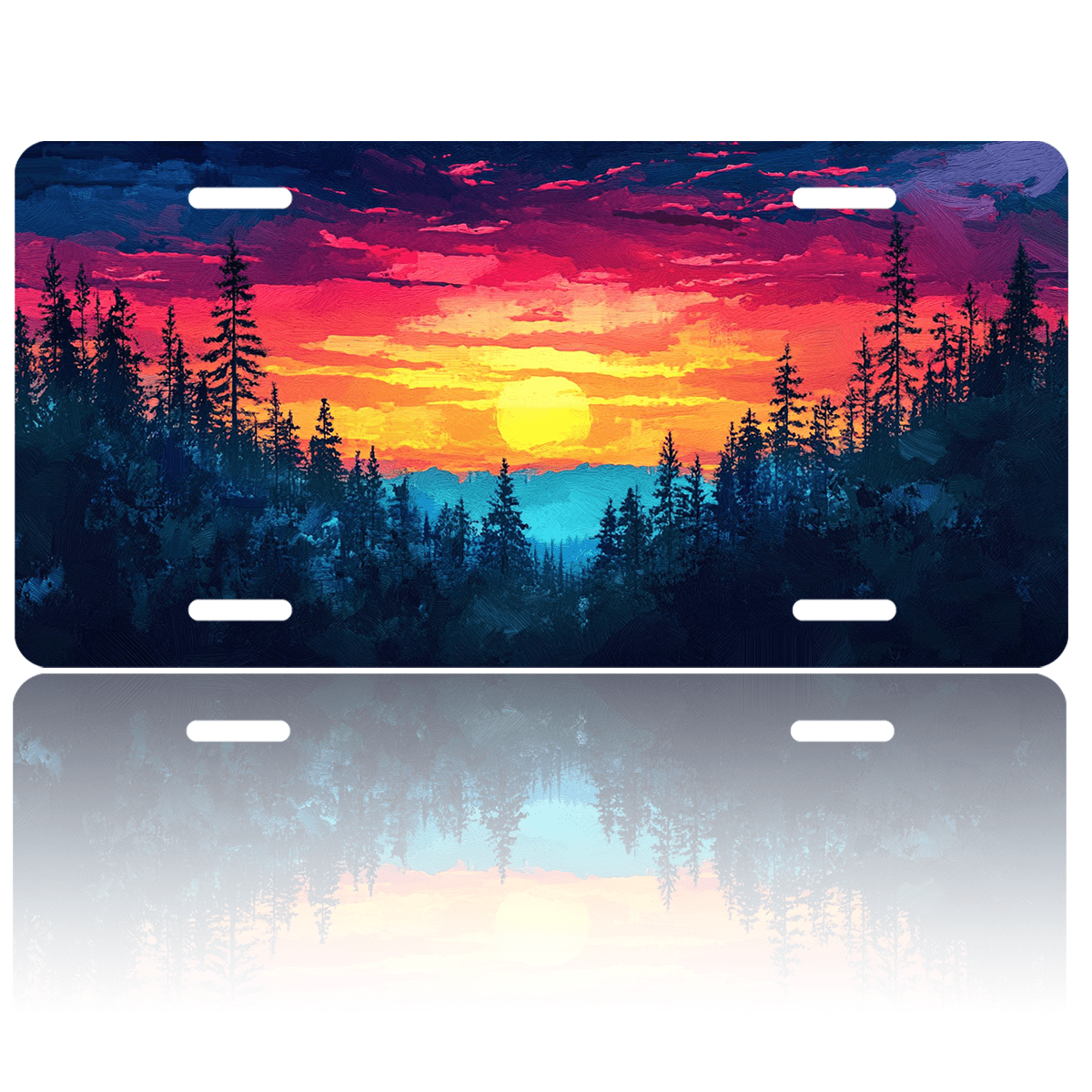 1 Pcs 2D Flat License Plate Covers & Frames, Sunset Over the For ...