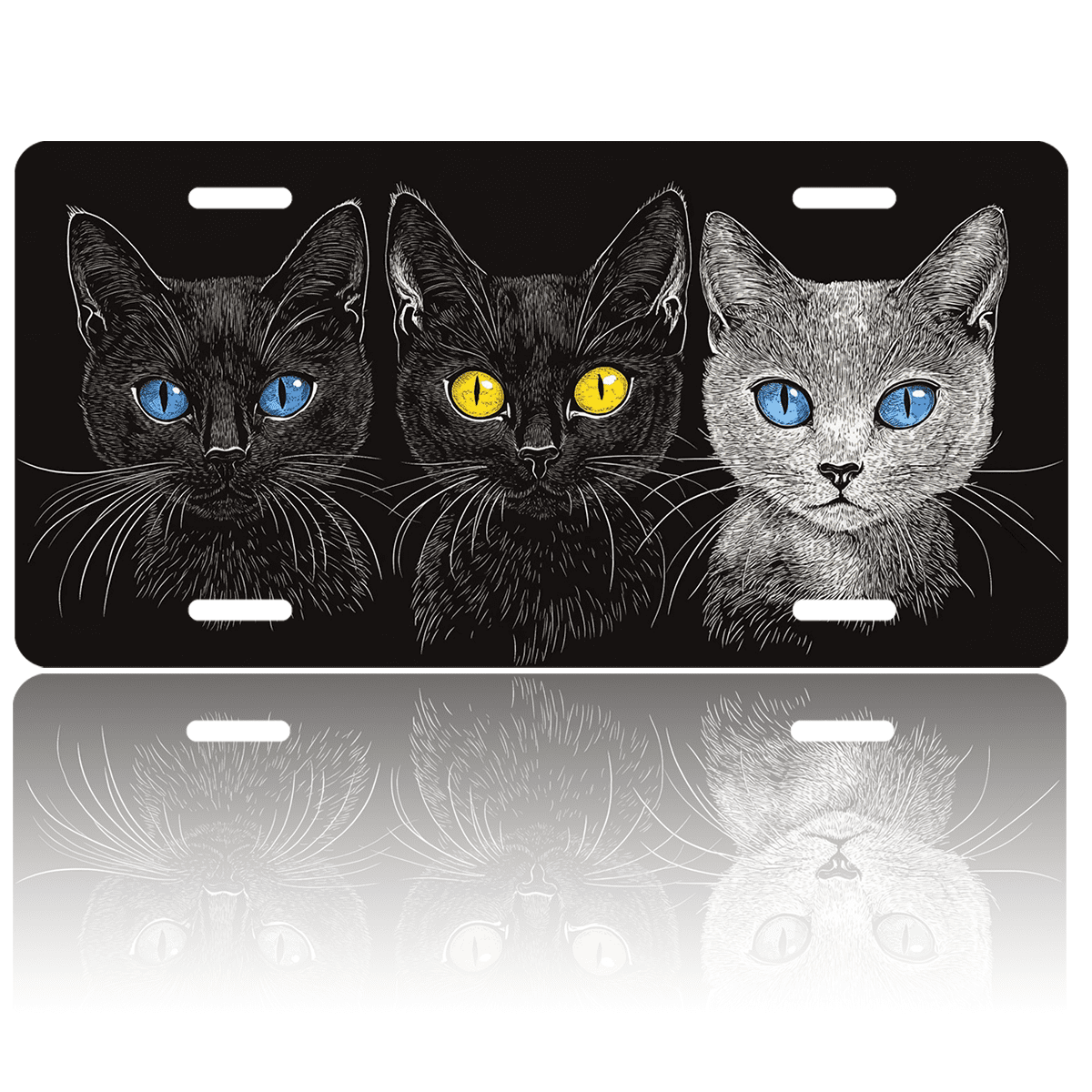 1 Pcs 2D Flat License Plate Covers & Frames, Three Cats For Decorative ...