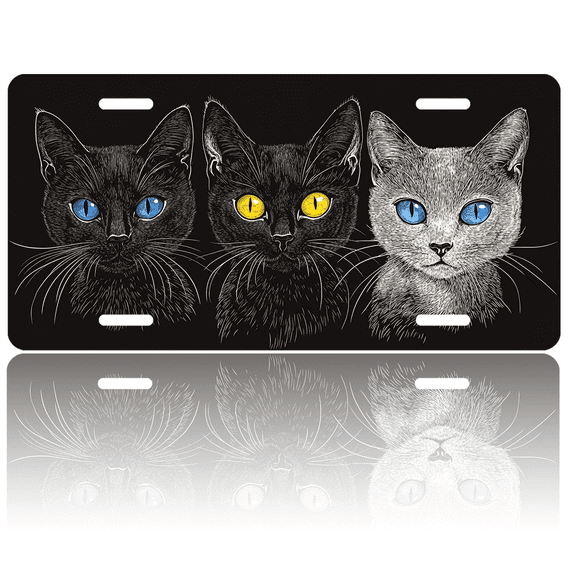 1 Pcs 2D Flat License Plate Covers & Frames, Three Cats For Decorative ...