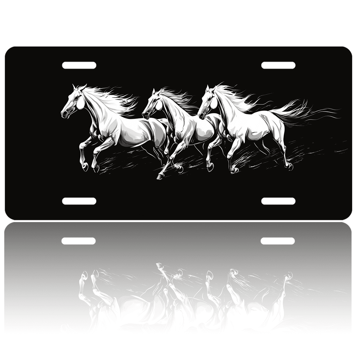 1 Pcs 2D Flat License Plate Covers & Frames, Three Galloping For ...