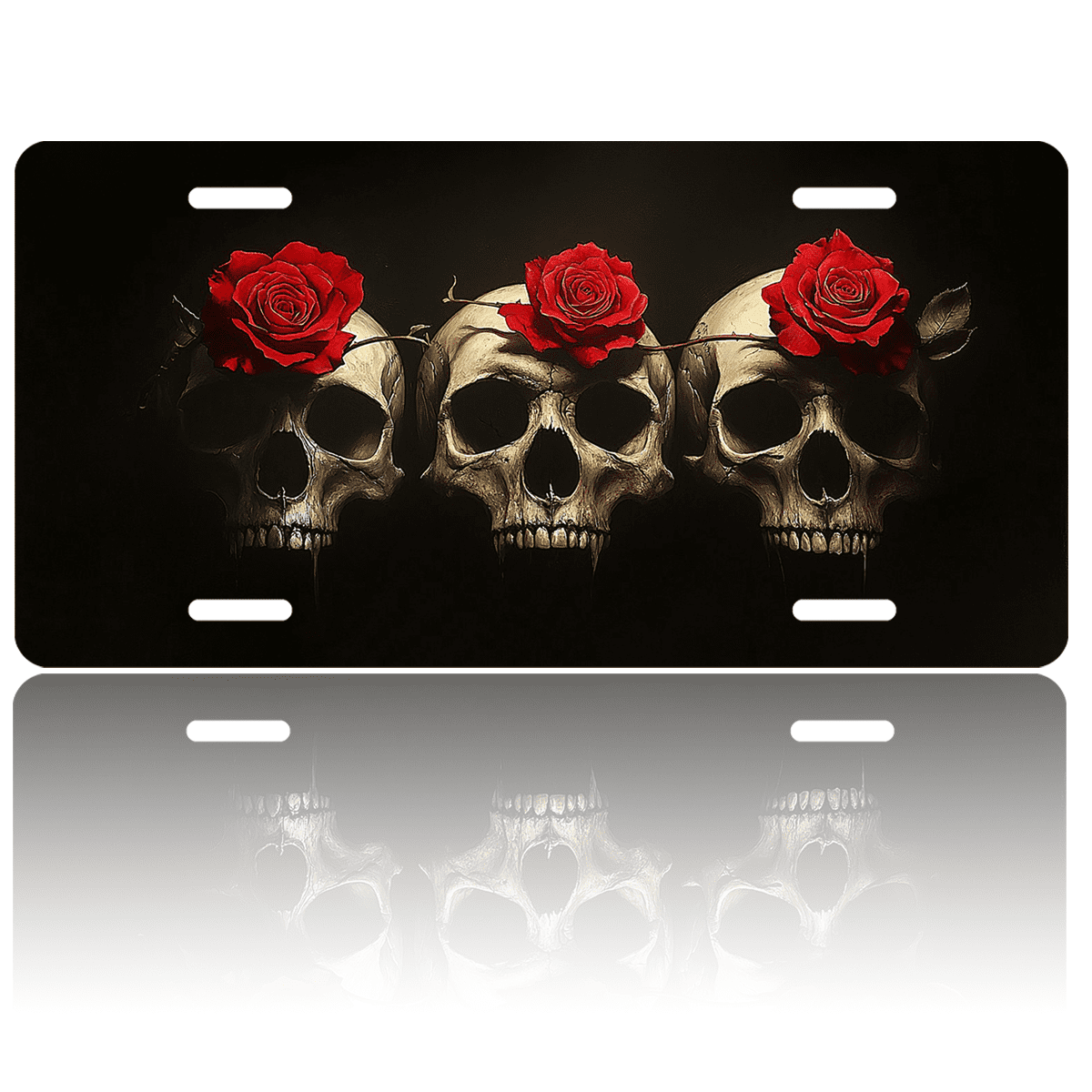1 Pcs 2D Flat License Plate Covers & Frames, Three Skulls For ...