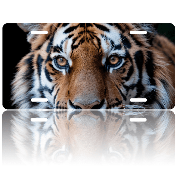 1 Pcs 2D Flat License Plate Covers & Frames, Tiger For Decorative Front ...