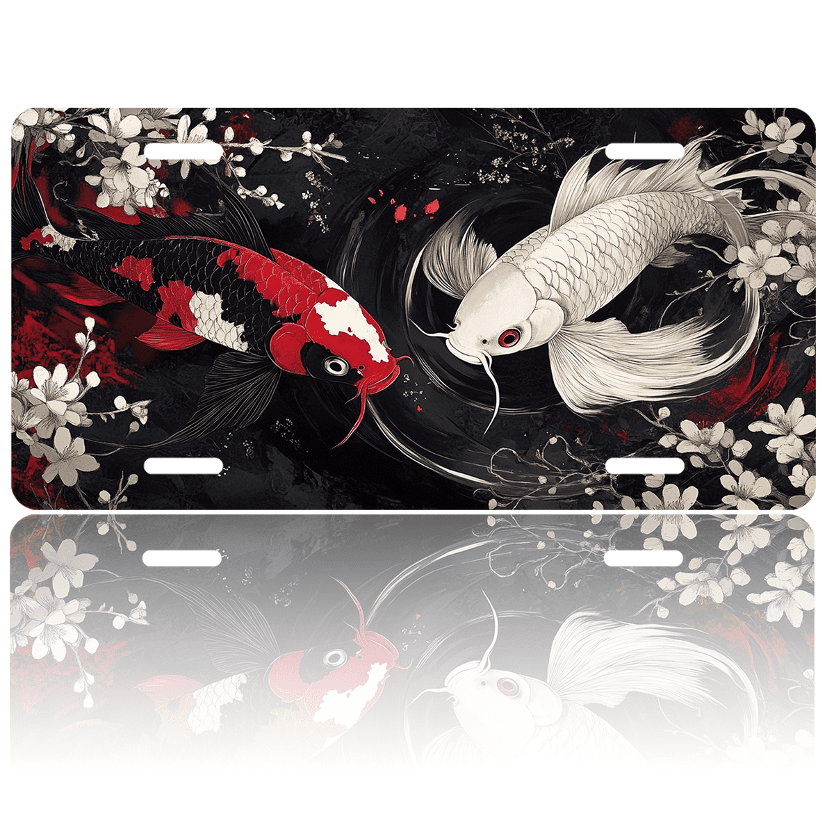 1 Pcs 2D Flat License Plate Covers & Frames, Two Koi Fish with For ...