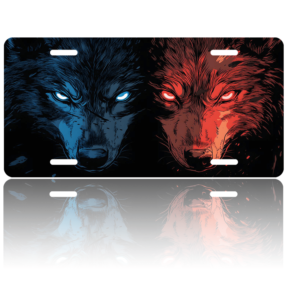 1 Pcs 2D Flat License Plate Covers & Frames, Two Wolves For Decorative ...