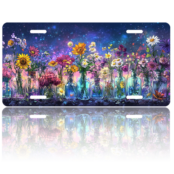 1 Pcs 2D Flat License Plate Covers & Frames, Vases with Flowers against ...