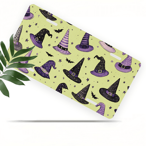 1 Pcs 2D Flat License Plate Covers & Frames, Witch Hats Pattern For ...