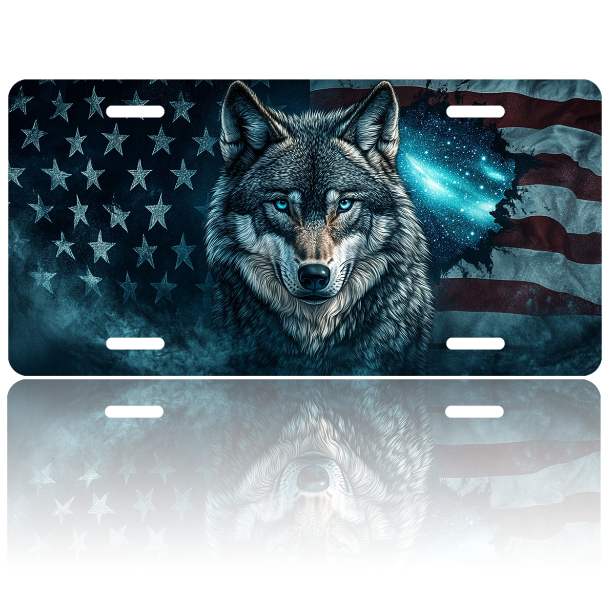 1 Pcs 2D Flat License Plate Covers & Frames, Wolf and American Flag For ...