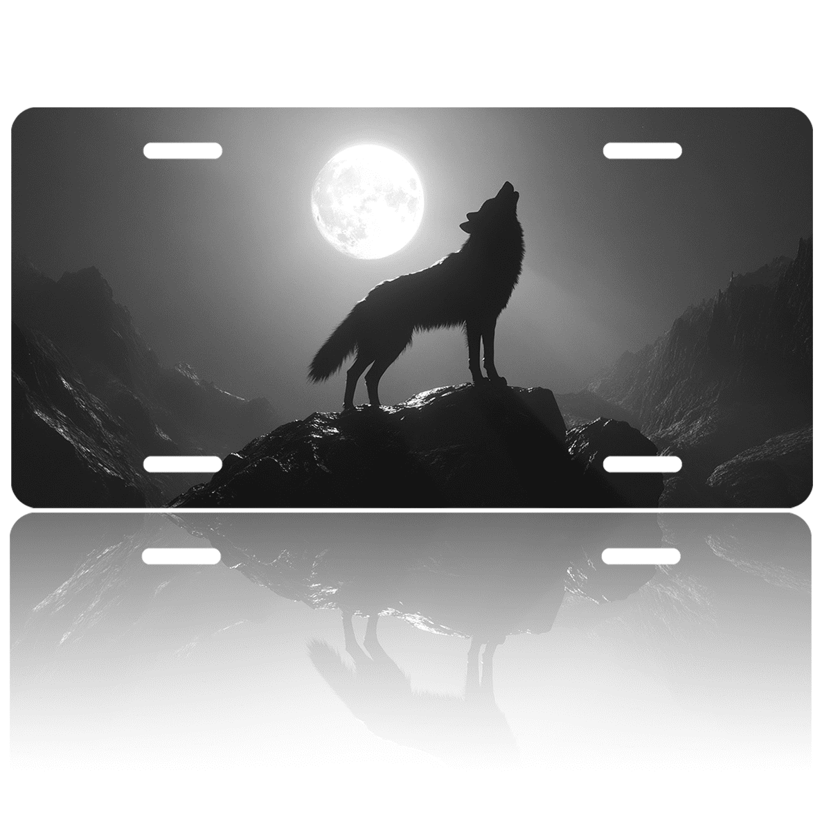 1 Pcs 2D Flat License Plate Covers & Frames, A Wolf Howling For ...