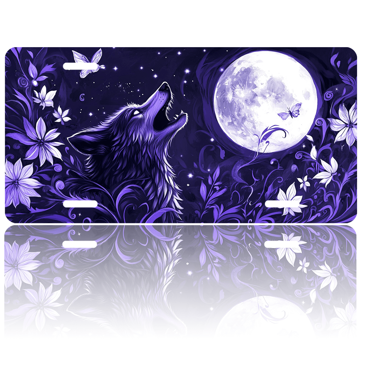 1 Pcs 2D Flat License Plate Covers & Frames, Wolf Howling For ...