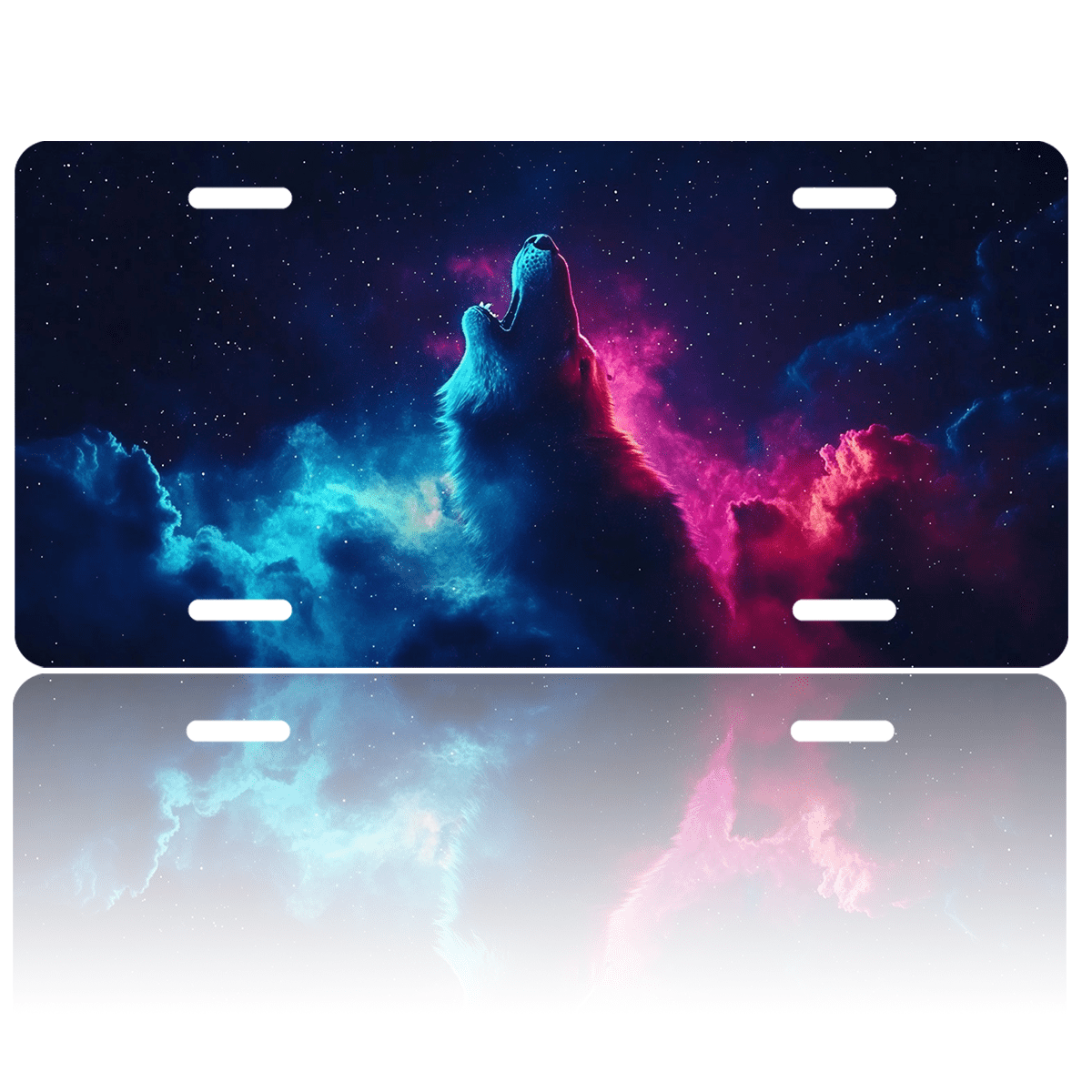 1 Pcs 2D Flat License Plate Covers & Frames, Wolf in Nebula For ...