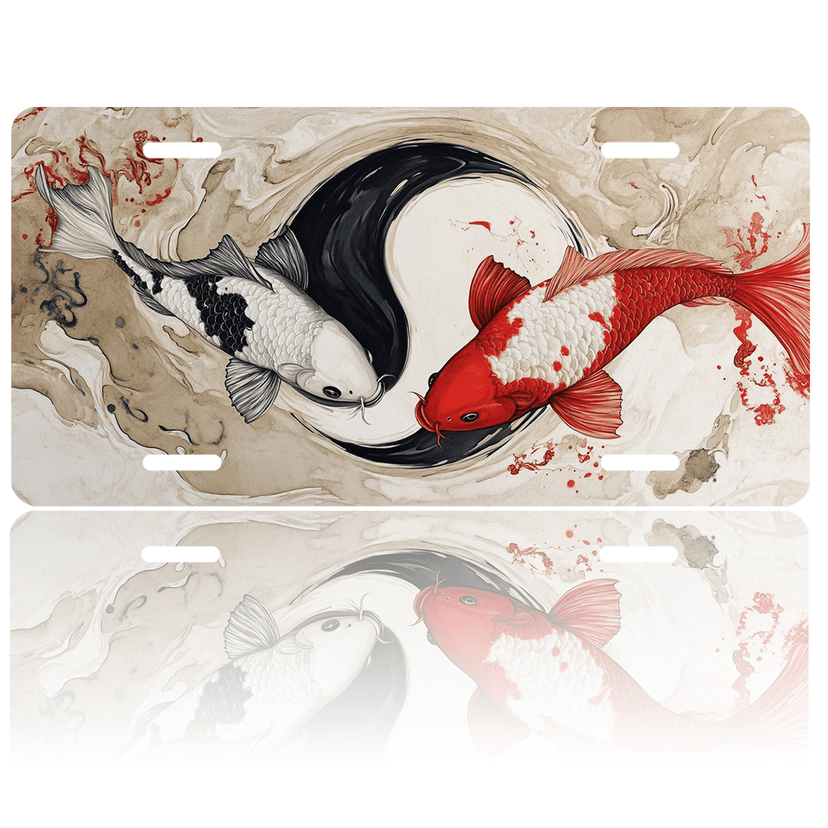 1 Pcs 2D Flat License Plate Covers & Frames, Yin Yang Koi Fish For ...