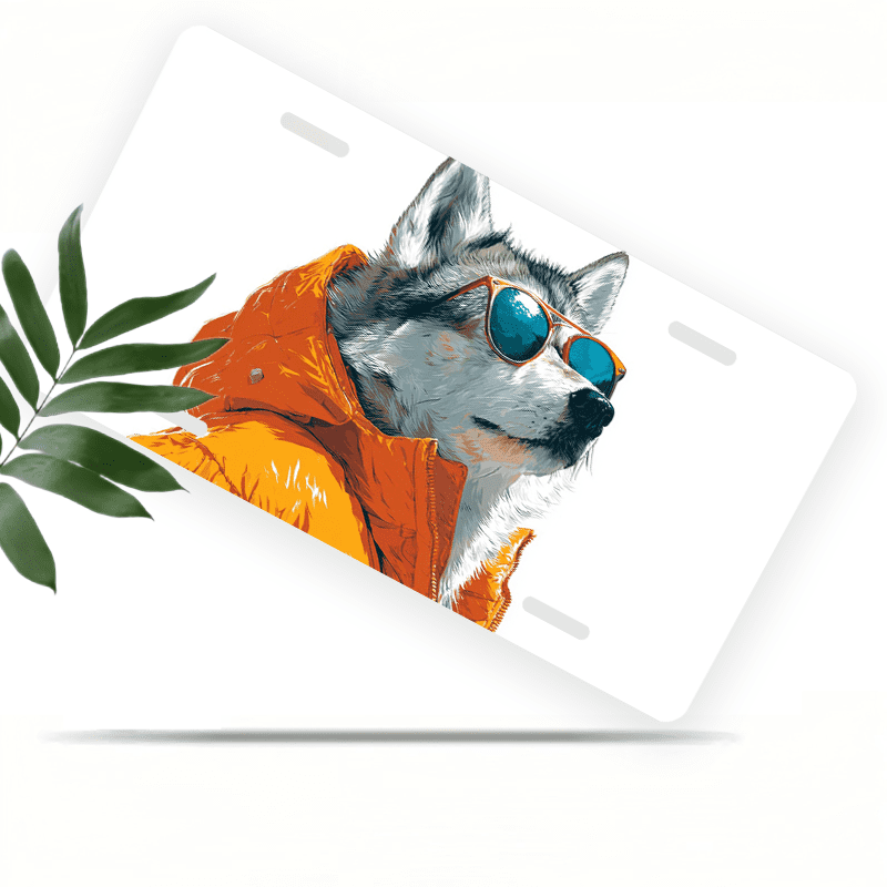 1 Pcs 2D Flat License Plate Covers & Frames, A dog wearing For ...