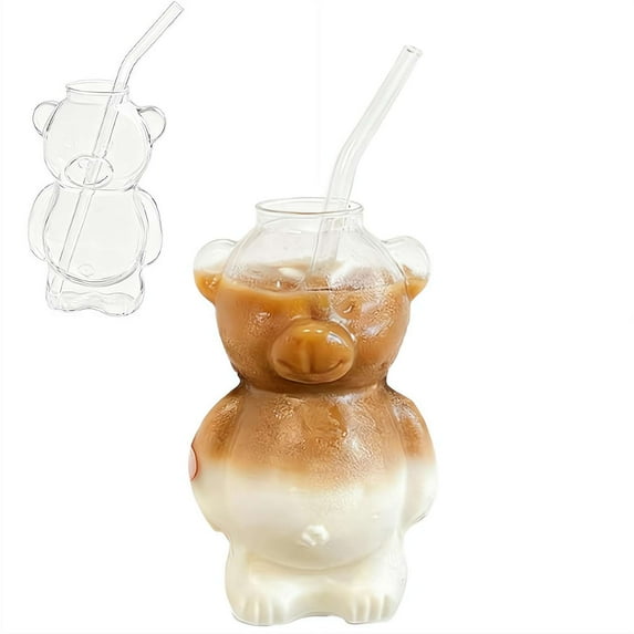 1 Pcs 320ml Cartoon Bear Shaped Coffee Mug, Clear Glass Bear Cup with ...