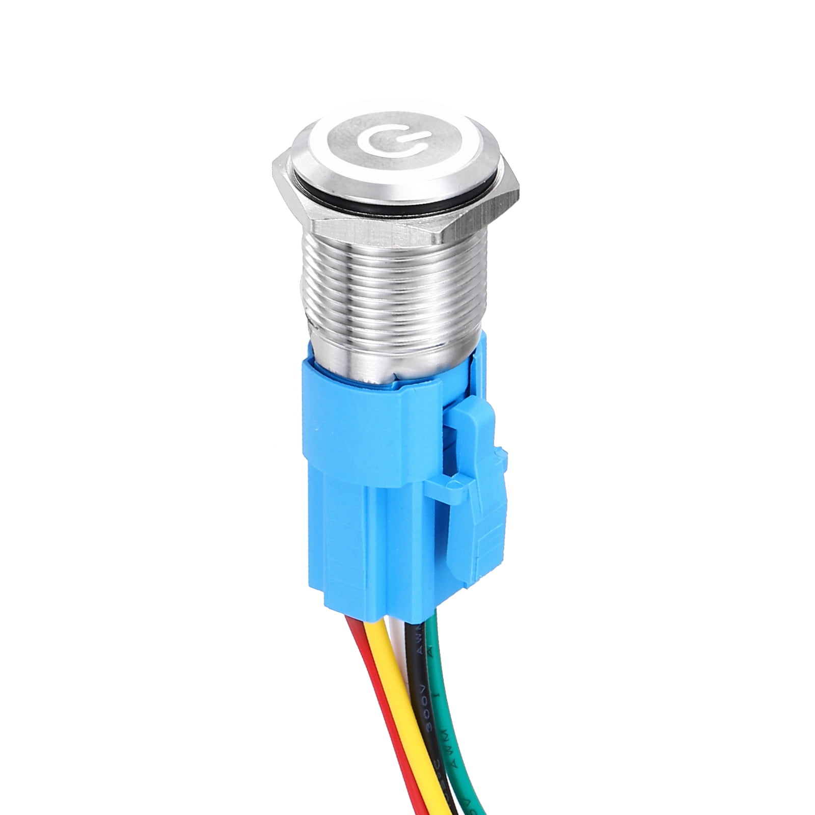 1 Pcs 5/8" Stainless steel Latching Button Switch 5Pin 1NO1NC 5A 12-24V ...