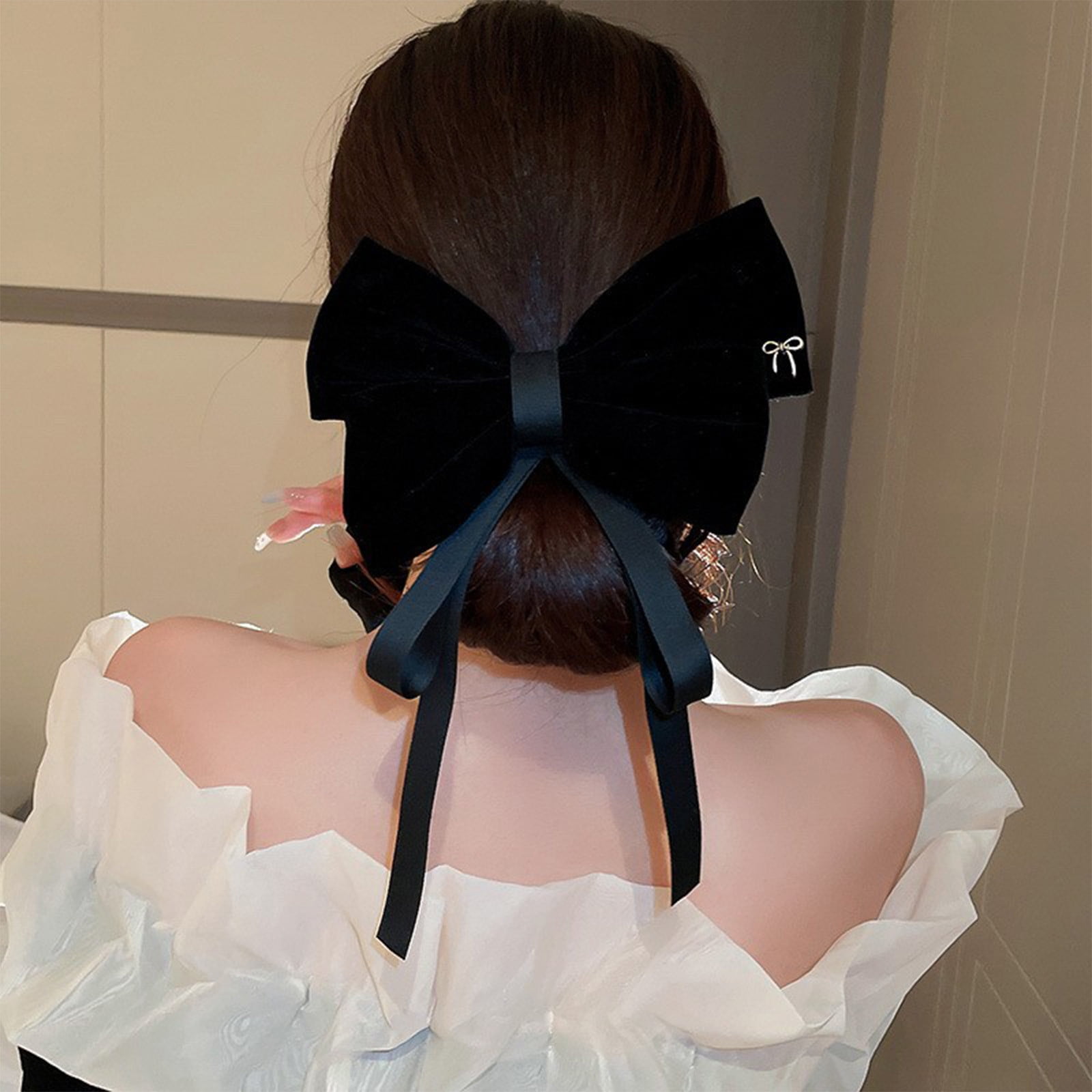 1 Pcs 7.87" Hair Ribbon Bow Velvet Hair Clip with Tails Metal Alligator ...