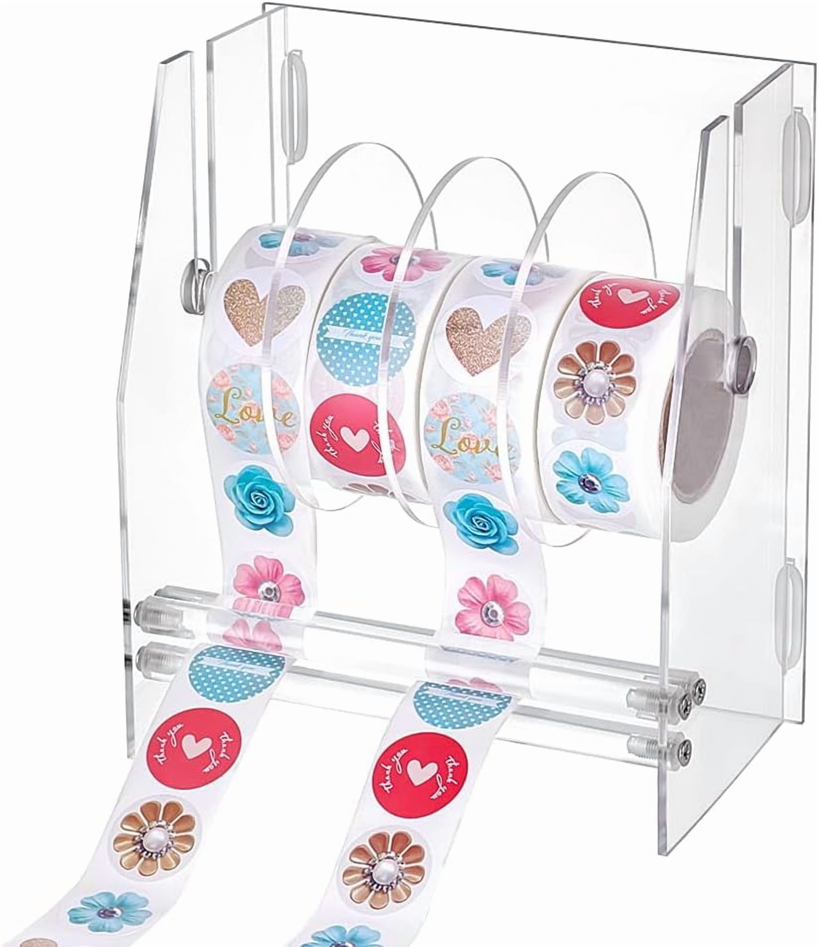 1 Pcs Acrylic Adjustable Label Dispenser 4 Disks Sticker Roll Holder ...