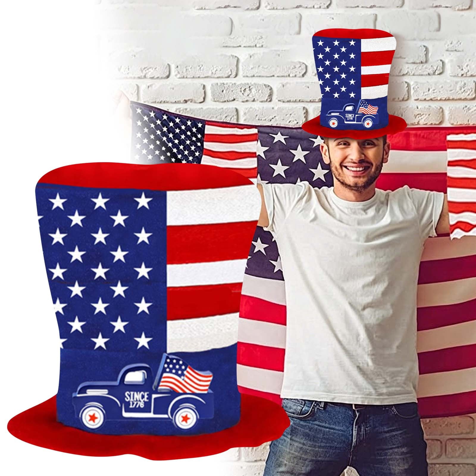 1 Pcs American Flag Striped Top Hats, Patriotic Costume Hats for ...