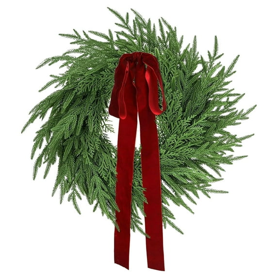 1 Pcs Artificial Pine Cedar Holiday Wreath with Red Bow, Christmas ...