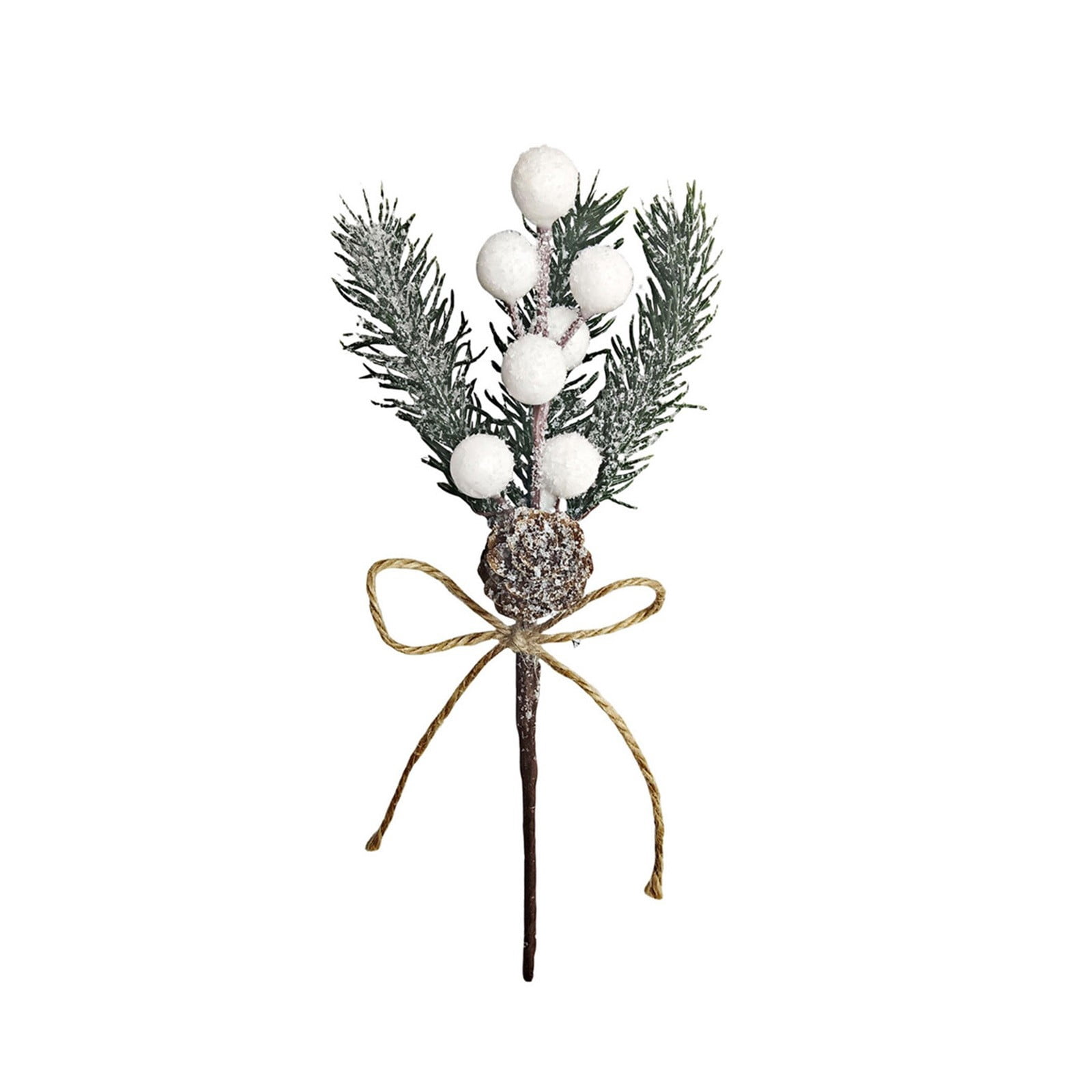 1 Pcs Artificial White Berry Stems, Pine Branches with Twine Bow ...