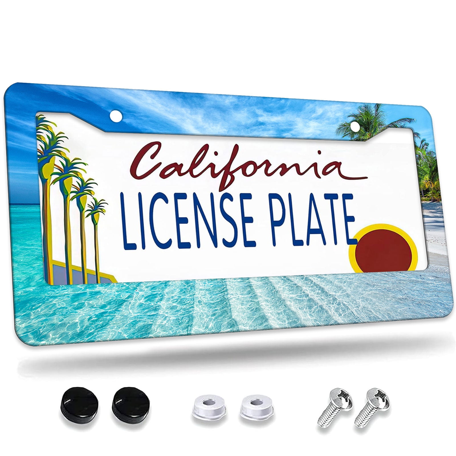 1 Pcs Beach Background Label License Plate Frame,License Plate Cover ...