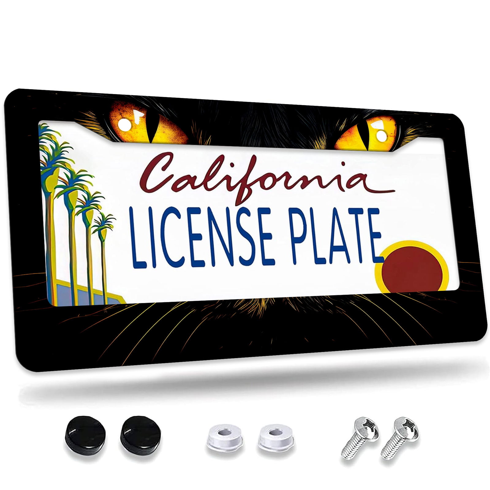 1 Pcs Black Cat with Glowing Eyes License Plate Frame,License Plate ...