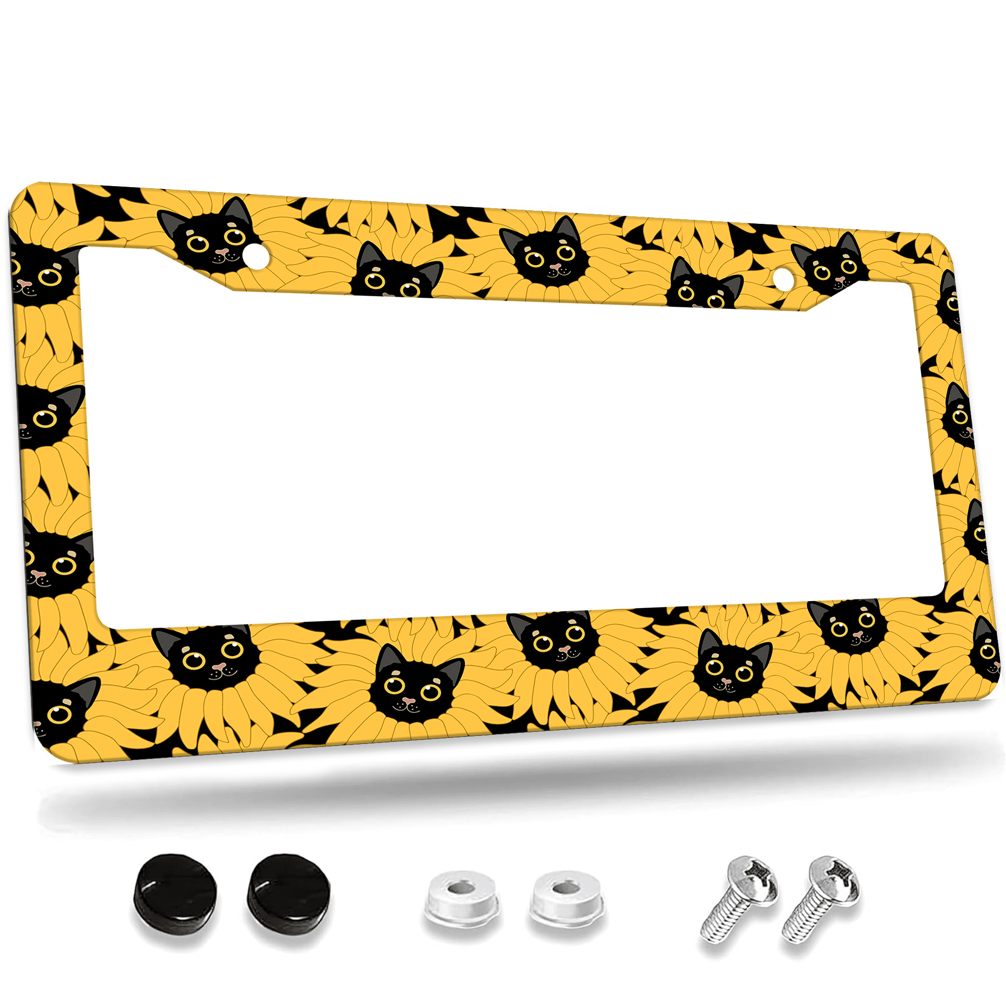 1 Pcs Black Cats in Sunflowers License Plate Frame, License Plate Cover ...