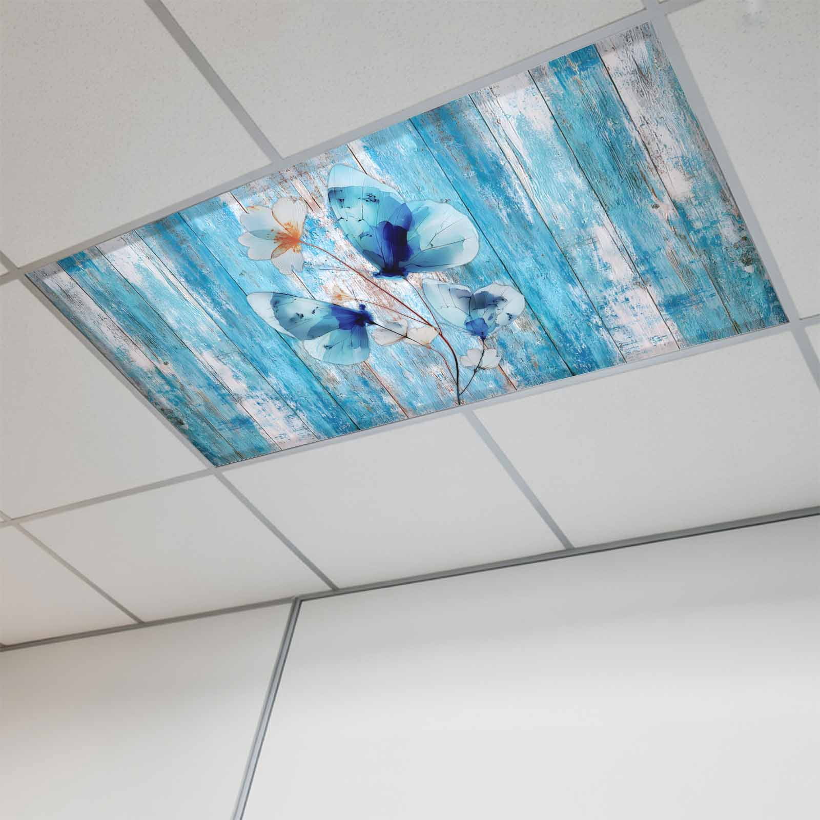 1 Pcs Blue Butterfly Fluorescent Light Covers Watercolor White Flowers ...