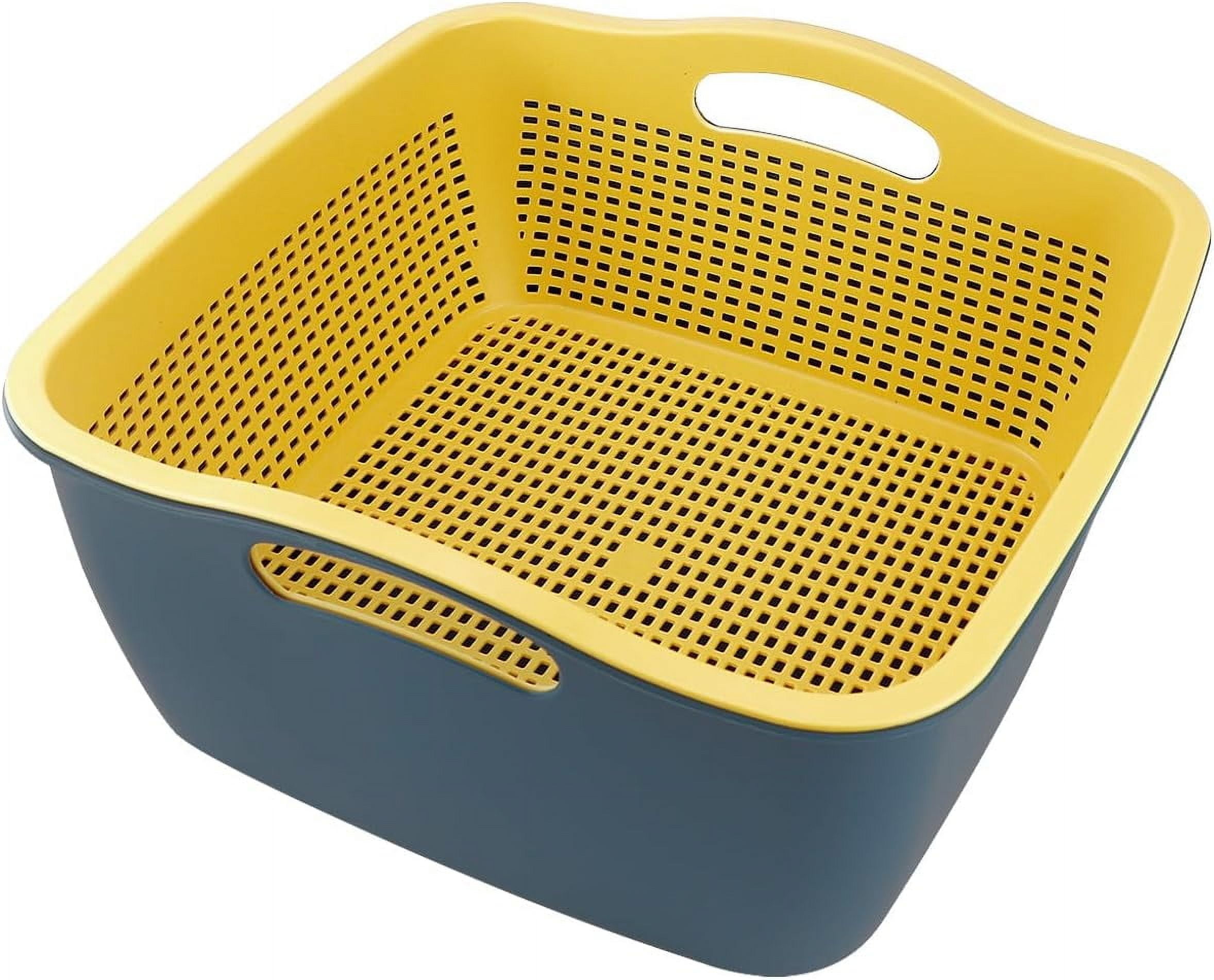 1 Pcs Blue Double-Layer Draining Basket - Stackable Wash Drain Basket ...