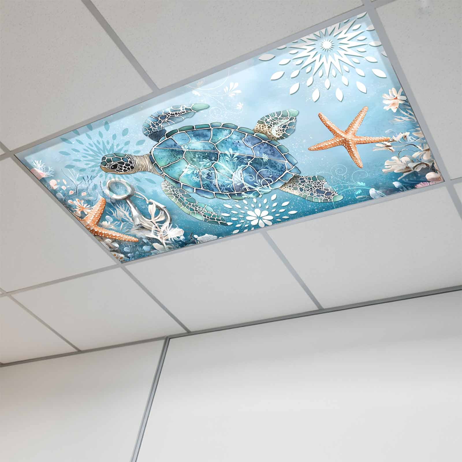 1 Pcs Blue Ocean Fluorescent Light Covers Sea Turtle Coral Starfish ...