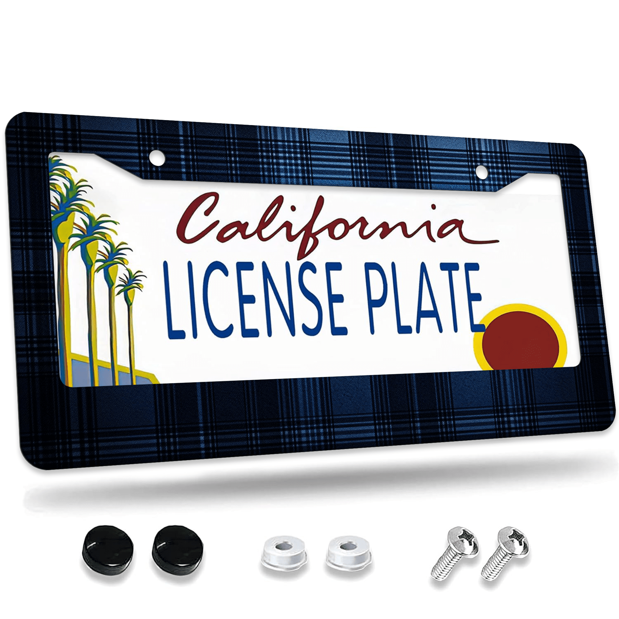 1 Pcs Blue Plaid Pattern License Plate Frame, License Plate Cover for ...