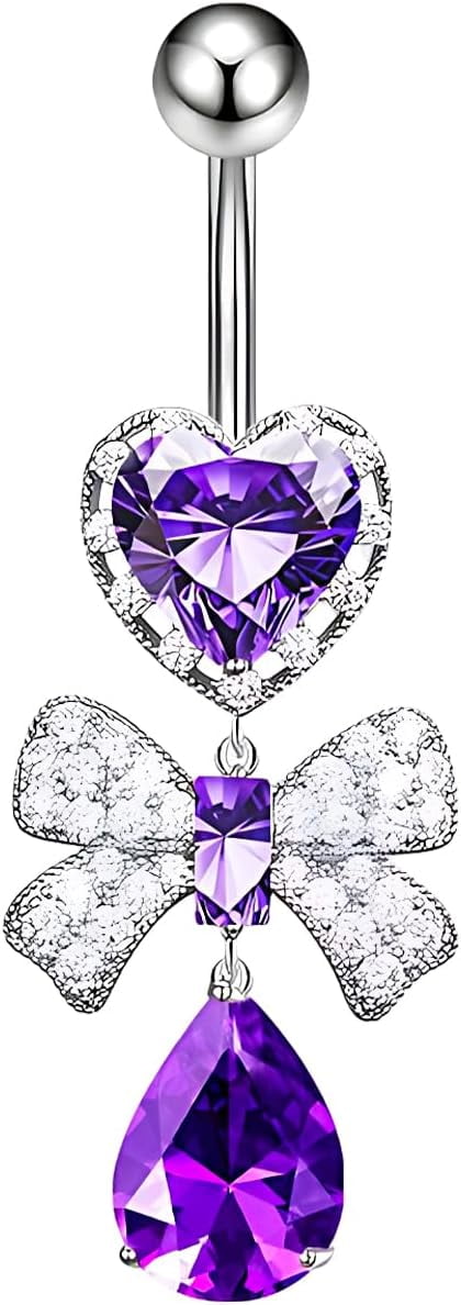 1 Pcs Bow Belly Button Ring 14G Surgical Steel Belly Ring Heart ...