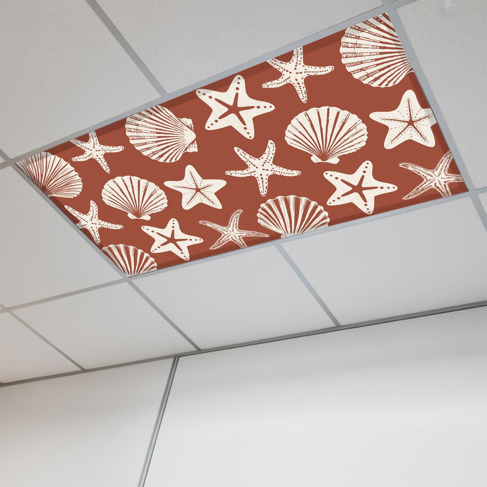 1 Pcs Brick Red Coastal Fluorescent Light Covers Starfish Shell Ocean ...