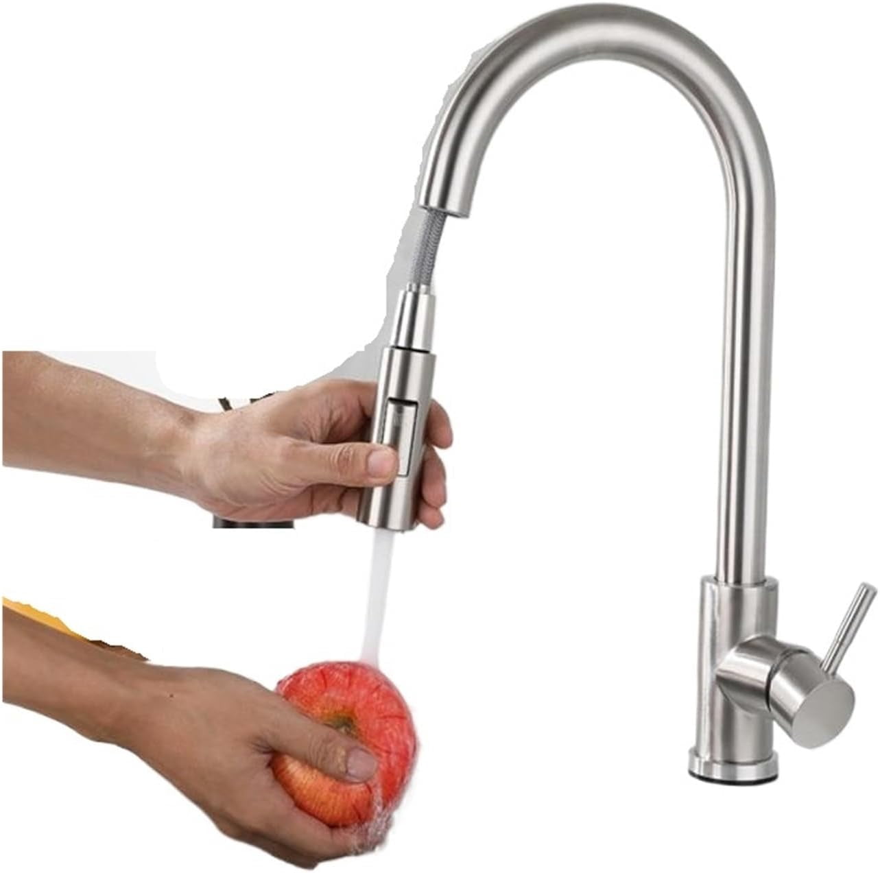 1 Pcs Brushed Kitchen Faucet with Pull Down Sprayer High Arc Stainless ...