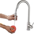 1 Pcs Brushed Kitchen Faucet with Pull Down Sprayer High Arc Stainless ...