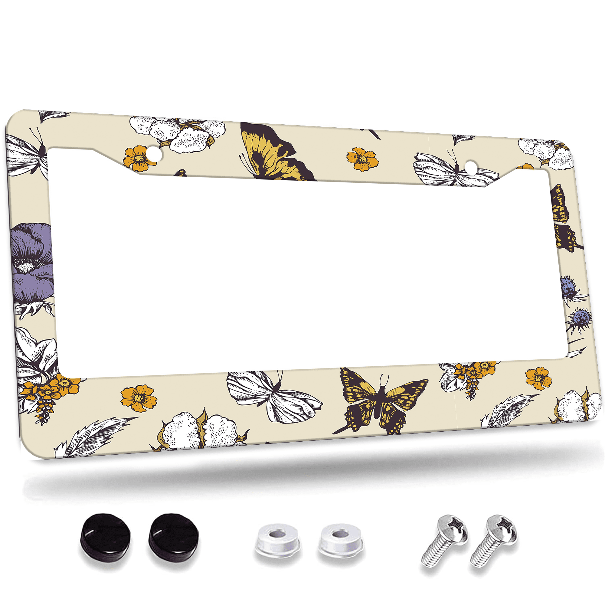1 Pcs Butterfly Flower Monochrome License Plate Frame, License Plate ...