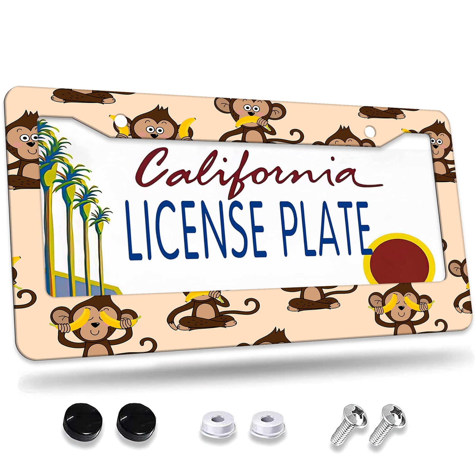 1 Pcs Cartoon Monkeys with Bananas License Plate Frame,License Plate ...
