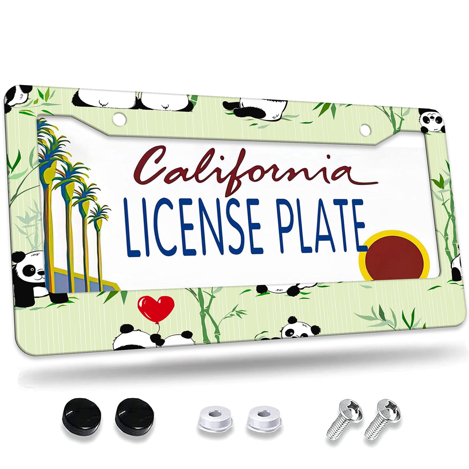 1 Pcs Cartoon Pandas and Bamboo License Plate Frame,License Plate Cover ...