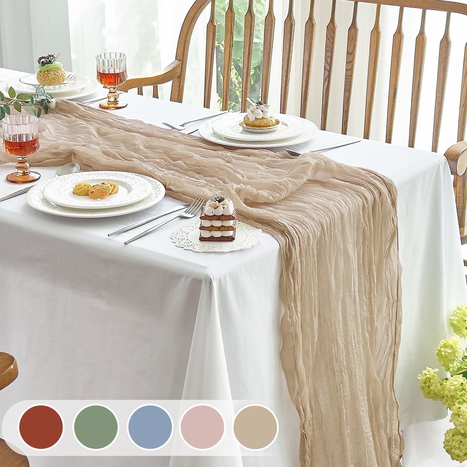 Parojati 1 Pcs Cheesecloth Table Runner 35'' x 120'' inch Nude Boho ...