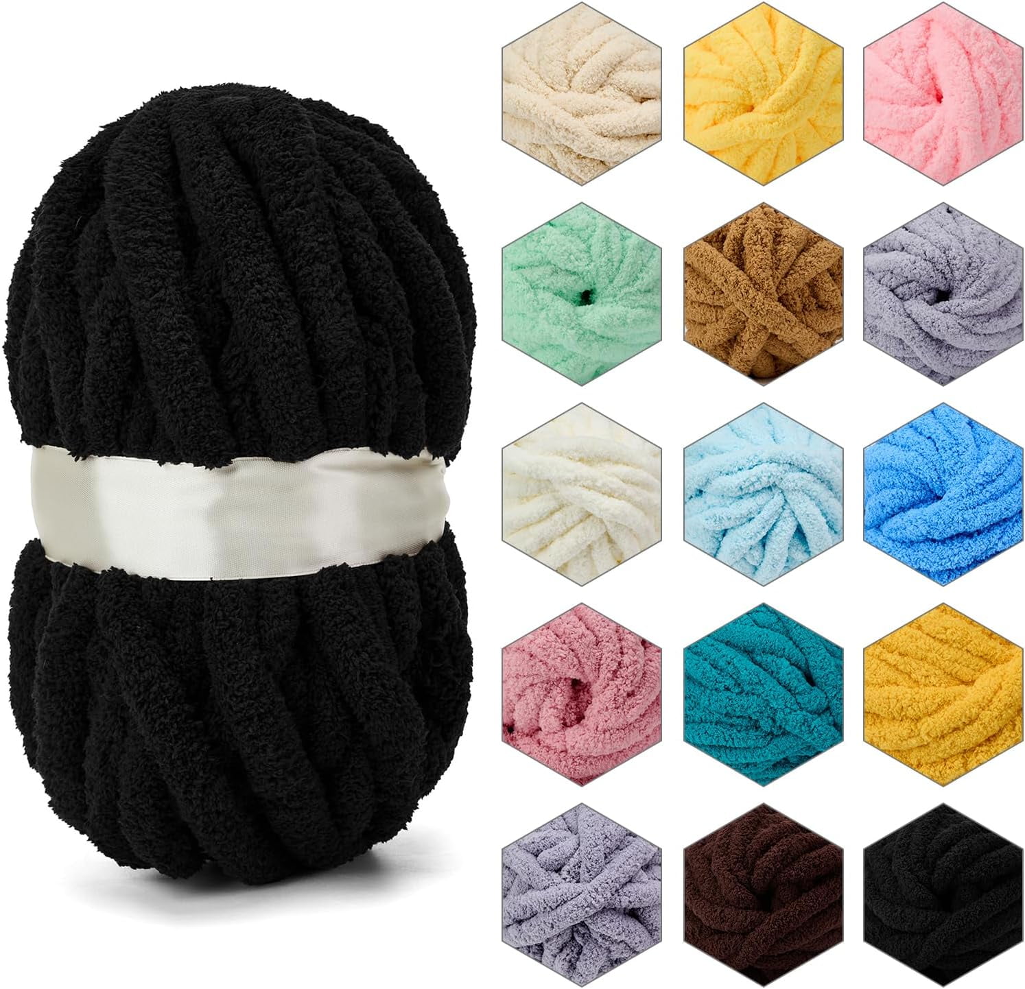 Chenille Chunky Yarn Super Bulky Soft Thick Fluffy Jumbo Giant Washable ...