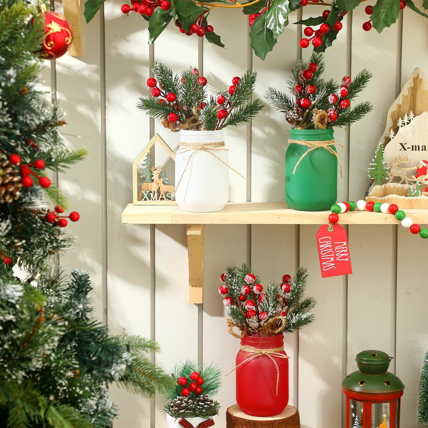 1 Pcs Christmas Berry Stems, Artificial Floral Picks Pine Cones for ...