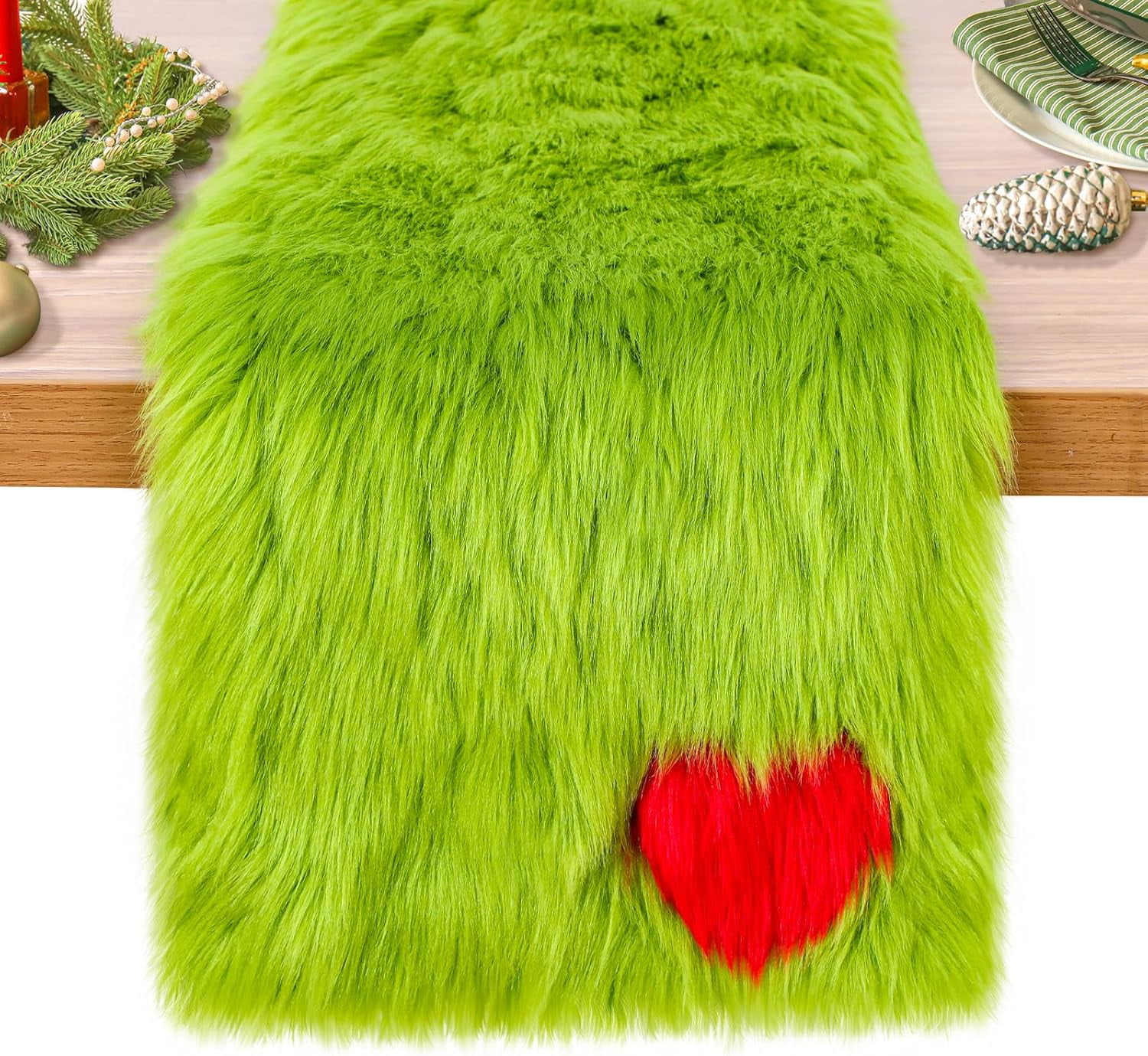 1 Pcs Christmas Green Faux Fur Table Runner Soft Comfortable Holiday ...