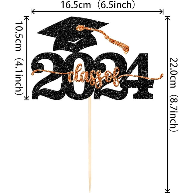 1 Pcs Class Of 2024 Graduation Cake Topper Black Orange Glitter 2024 ...