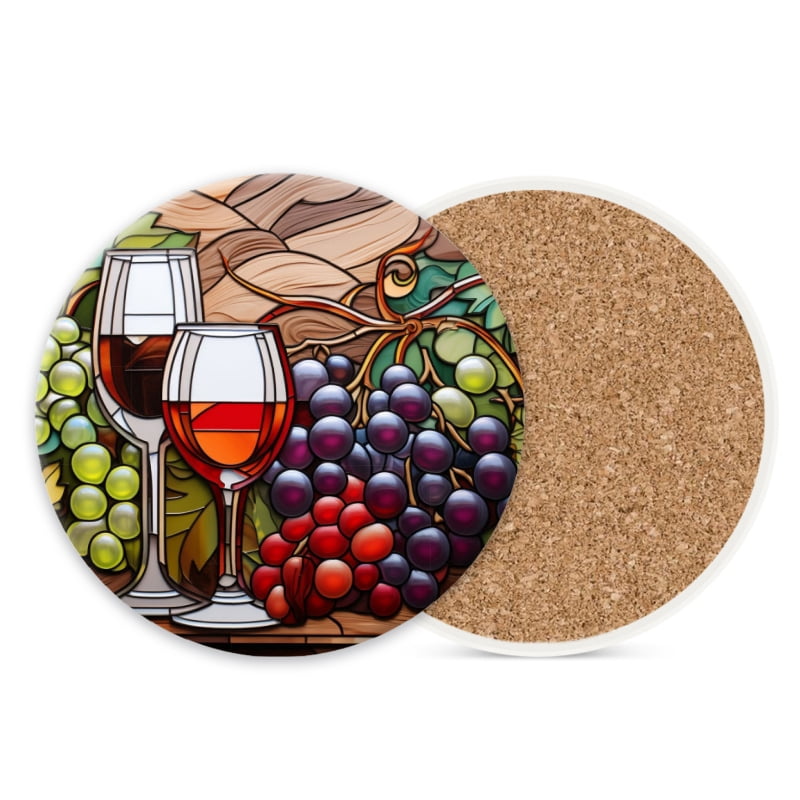 1 Pcs Coffee Cup Coasters for Drinks, Stained Glass Style Wine Glasses ...