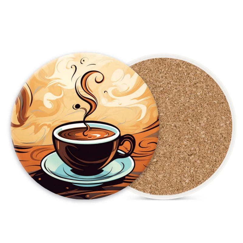 1 Pcs Coffee Cup Coasters for Drinks, Steaming Cup of Coffee with ...
