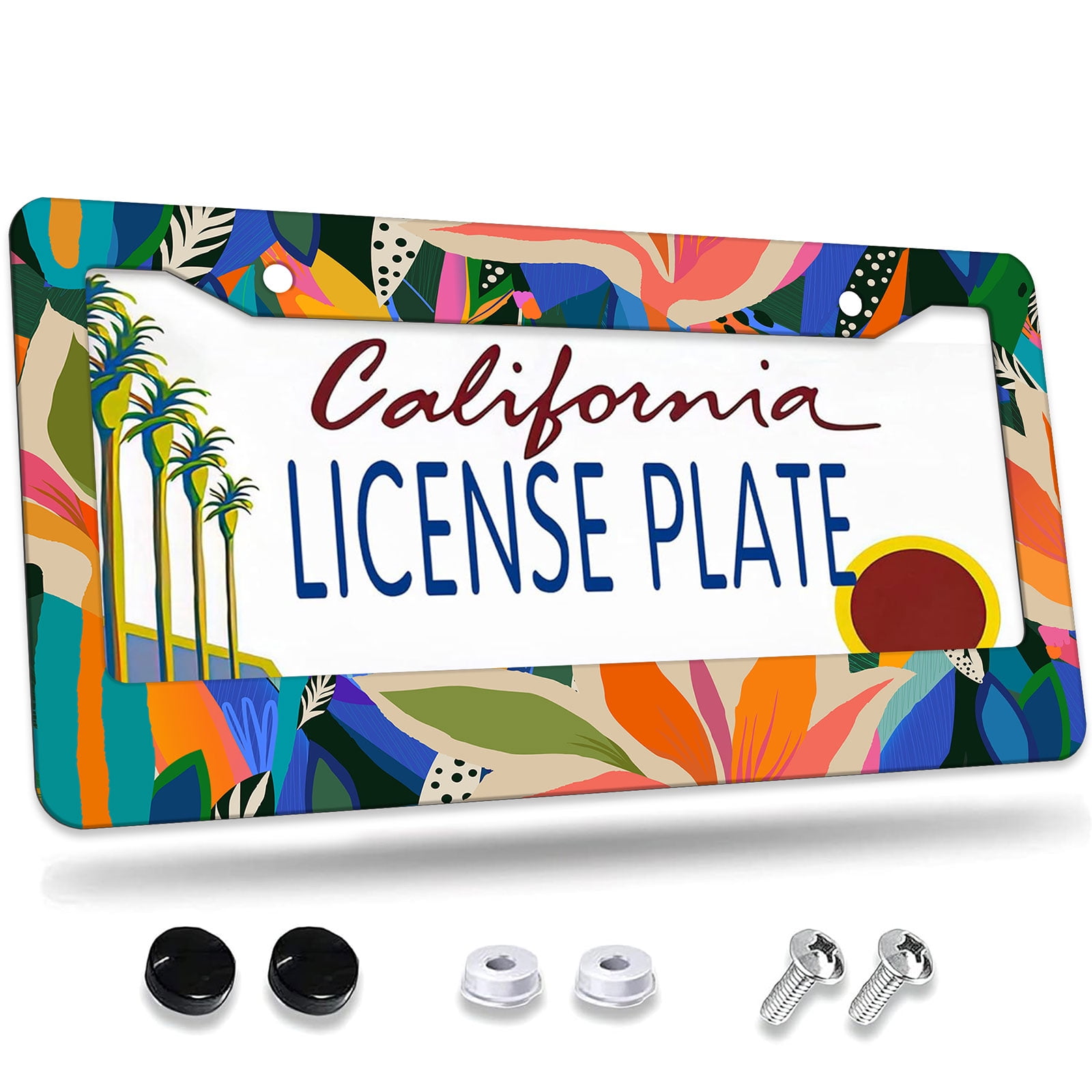 1 Pcs Colorful Tropical Floral Art License Plate Frame,License Plate ...