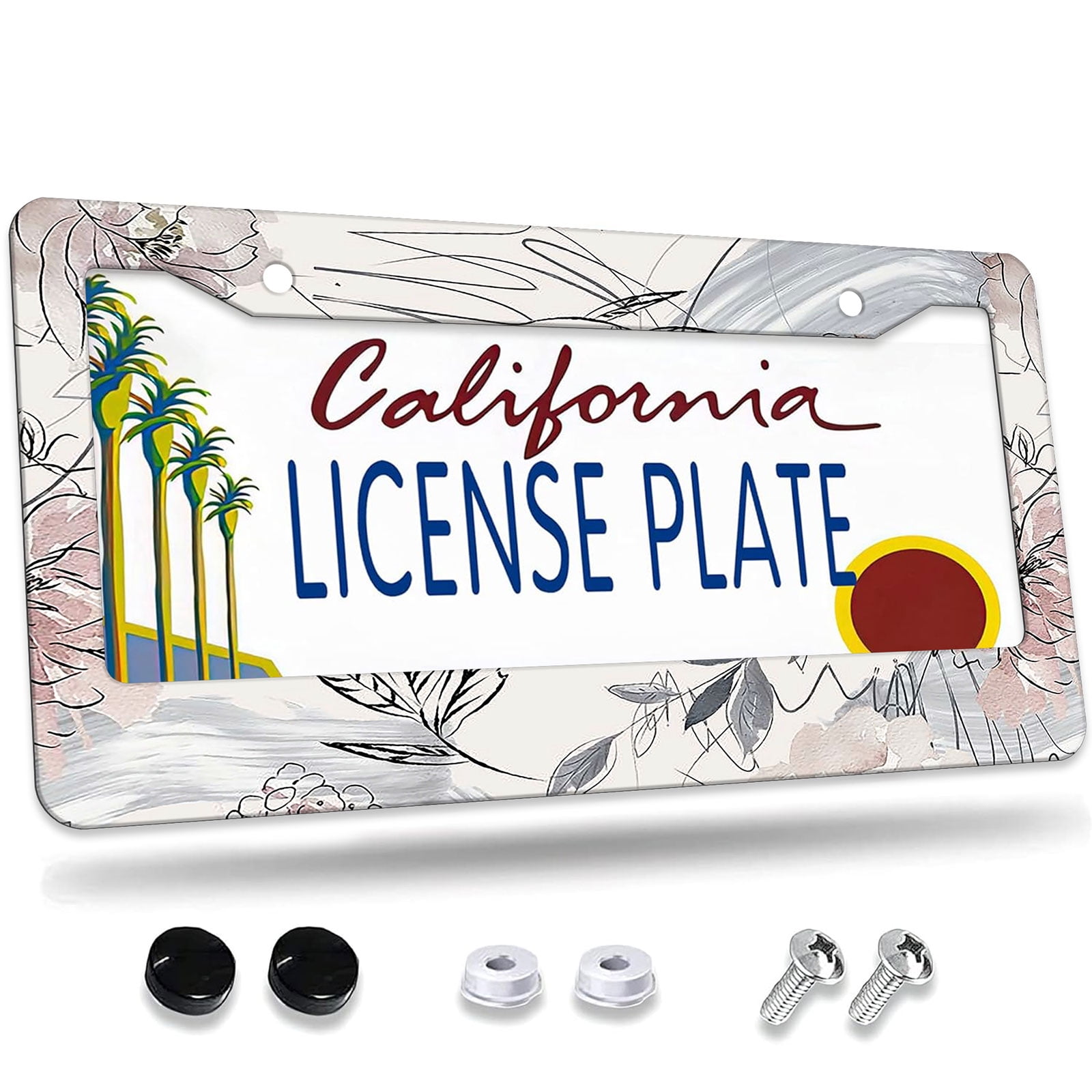 1 Pcs Abstract Floral Sketch License Plate Frame,License Plate Cover ...