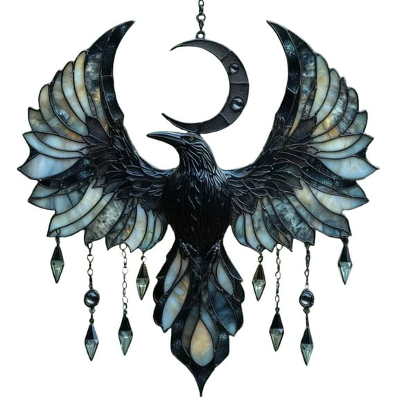1 Pcs Crescent Moon Raven Acrylic Suncatcher, Birds Hummingbird, Cute ...