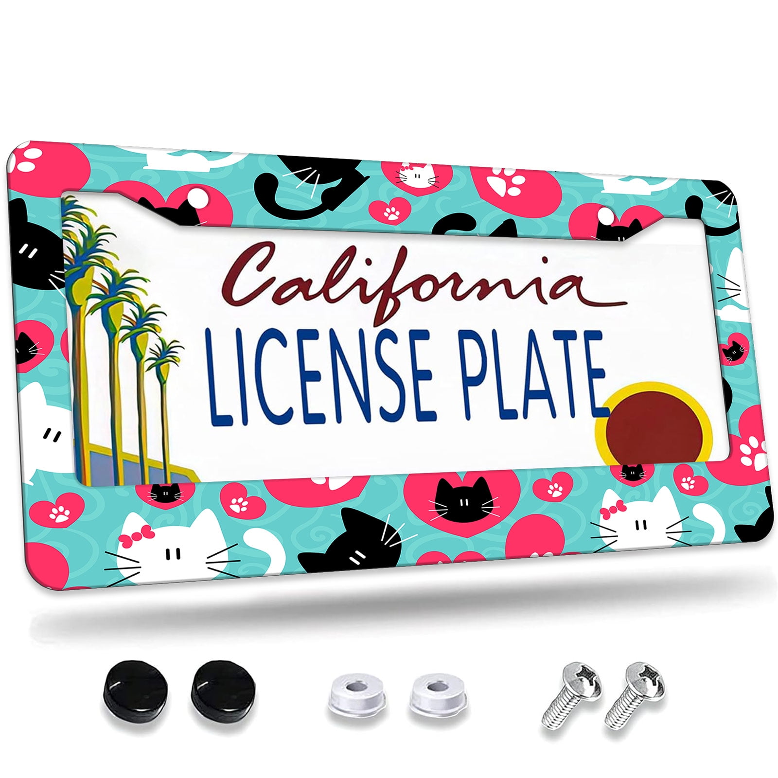 1 Pcs Cute Cats and Hearts License Plate Frame,License Plate Cover for ...